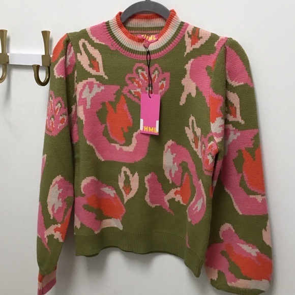 THML | Sweaters | Thml Green And Pink Floral Blast Womens Sweater ...